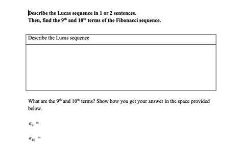 Answered Þescribe The Lucas Sequence In 1 Or 2 Bartleby