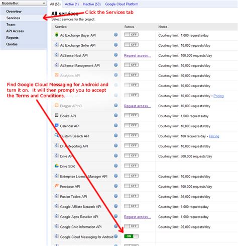 Google Cloud Messaging API Setup Baron Digital Content Manager