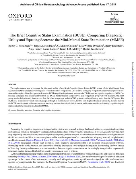 Pdf The Brief Cognitive Status Examination Bcse Comparing