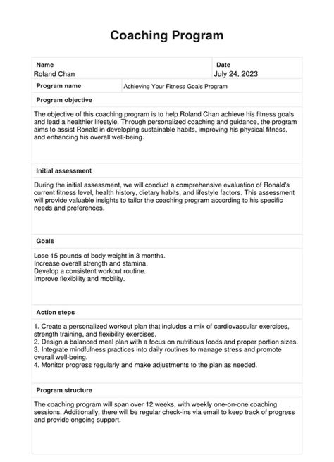 Coaching Program Template And Sample Free Pdf Download
