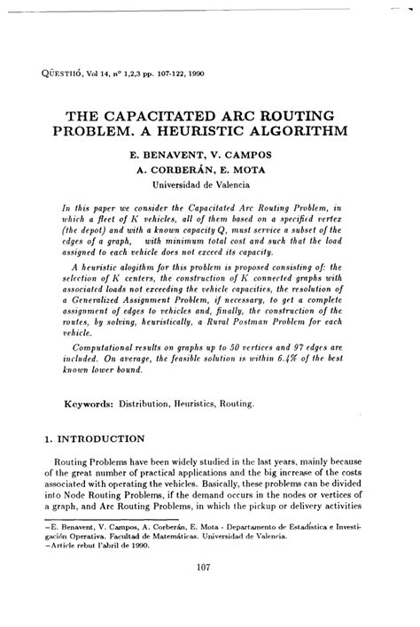 Pdf The Capacitated Arc Routing Problem A Heuristic Algorithm