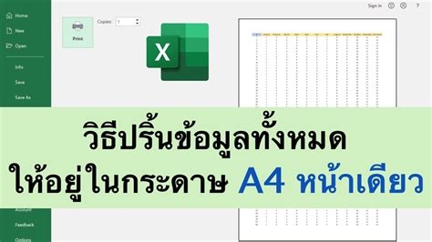 Excel ปริ้นข้อมูลทั้งหมด ให้อยู่ในa4 หน้าเดียว จากหลายหน้าเหลือแค่1หน้า Youtube