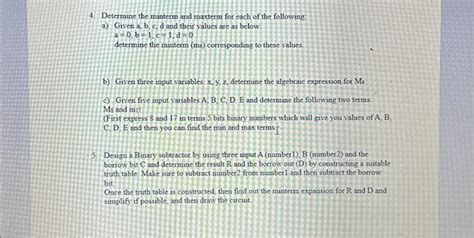 Solved Determine The Minterm And Maxterm For Each Of The Chegg Com