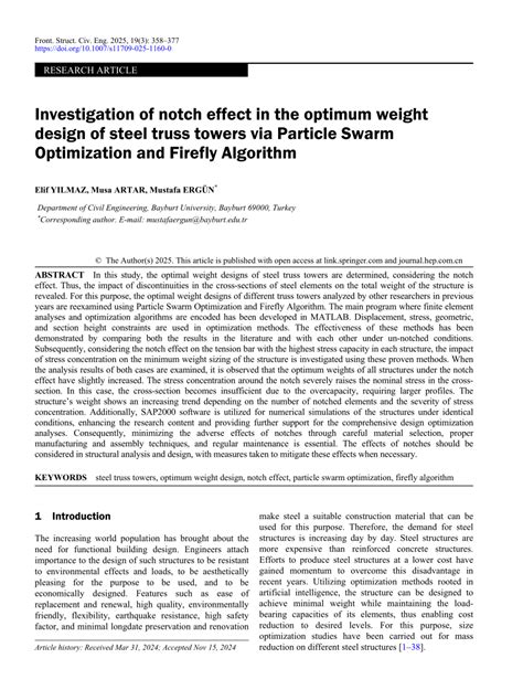 Pdf Investigation Of Notch Effect In The Optimum Weight Design Of Steel Truss Towers Via