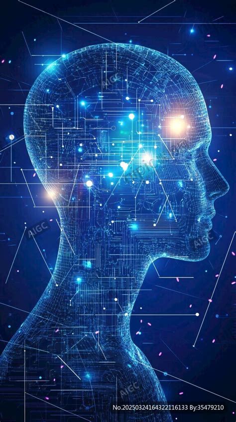 Ai创作图人脑 数字 科技 线条 光效 网络 图形 智能 虚拟 未来 艺术 创新 几何 蓝光 神经元 昵图网