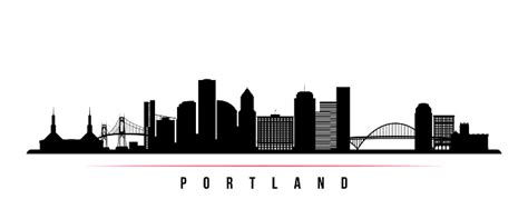Portland City Skyline Horizontal Banner Black And White Silhouette Of