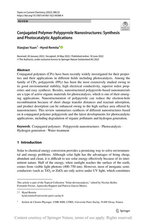 Conjugated Polymer Polypyrrole Nanostructures Synthesis And Photocatalytic Applications