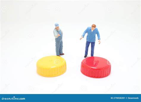 The Choice Of Pushing Buttons Character Showing Indecision Stock Image