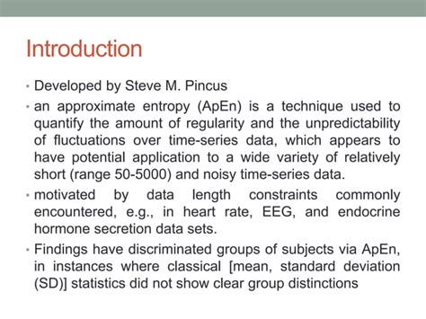 Introduction To Approximate Entropy Pptx