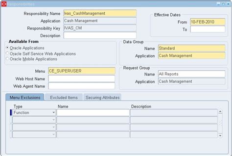creating a cash management responsibility oracle apps