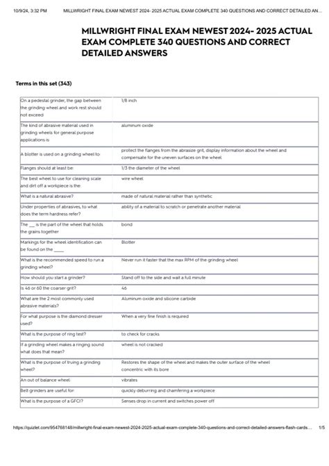Millwright Final Exam Newest Actual Exam Complete 340 Questions And Correct Detailed Answers