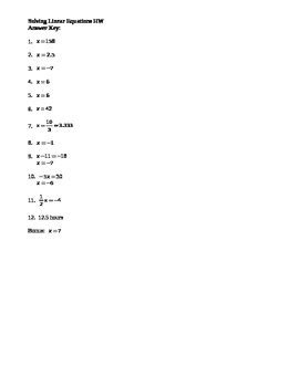 Solving Linear Equations HW By Sarah Dragoon TPT