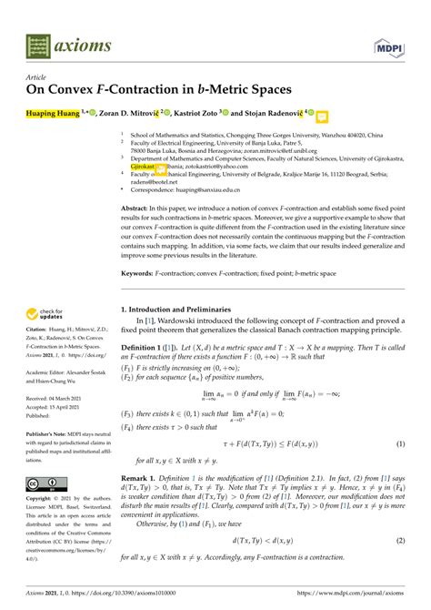 Pdf On Convex F Contraction In B Metric Spaces