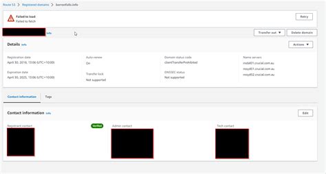 All Registered Domains In Route 53 Showing As Failed To Load Failed To Fetch Aws Repost