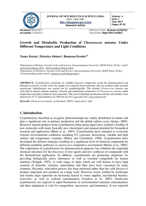 Pdf Growth And Metabolite Production Of Chroococcus Minutus Under