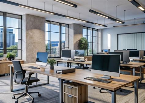 Modern Open Office Workspace With Green Plants And Contemporary