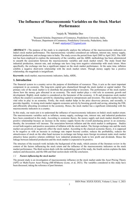 Pdf The Influence Of Macroeconomic Variables On The Stock Market Performance