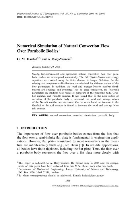 Pdf Numerical Simulation Of Natural Convection Flow Over Parabolic Bodies
