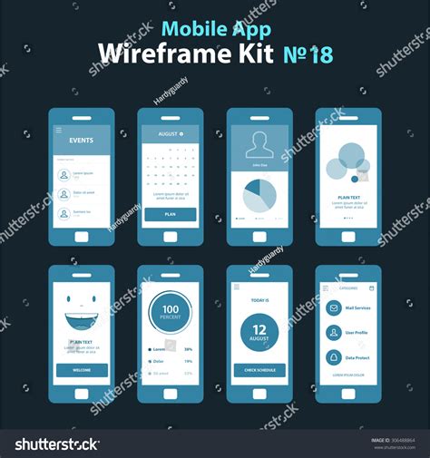 Mobile App Wireframe Ui Kit Stock Vector Royalty Free Shutterstock