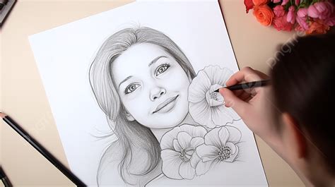 그녀의 연필과 꽃으로 그리는 여자 엄마를 위해 그릴 그림 배경 일러스트 및 사진 무료 다운로드 Pngtree