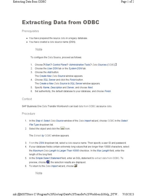 Dtw Extracting Data From Odbc Pdf