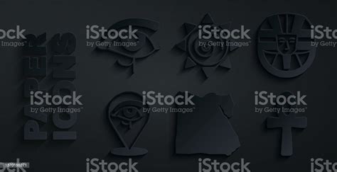 이집트 이집트 파라오 아이 호루스 크로스 앙크 태양과 아이콘의 세트지도 벡터 3차원 형태에 대한 스톡 벡터 아트 및 기타 이미지 3차원 형태 검은색 고대의 Istock