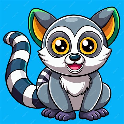 Premium Vector A Cartoon Drawing Of A Cute Little Lemur With A Blue