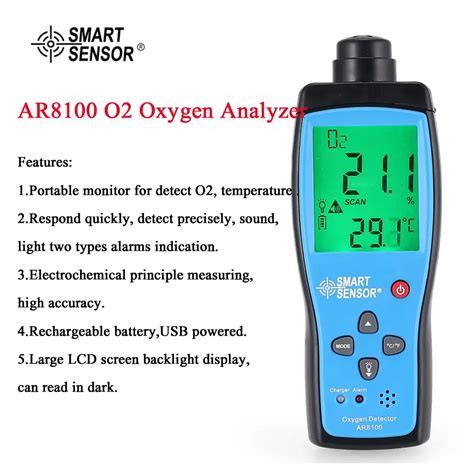 Gas Monitor Smart Sensor Ar8100 Air Quality Monitor Gas Meter O2 Oxygen Temp Detector Analyzer