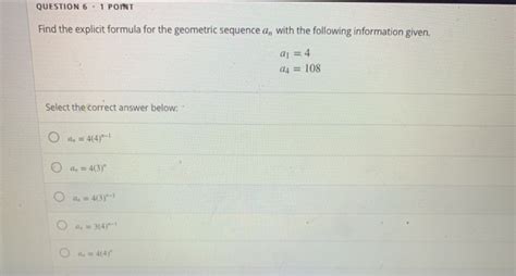 Solved Question 6 1 Point Find The Explicit Formula For