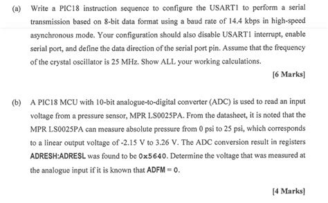 Solved A Write A PIC18 Instruction Sequence To Configure Chegg