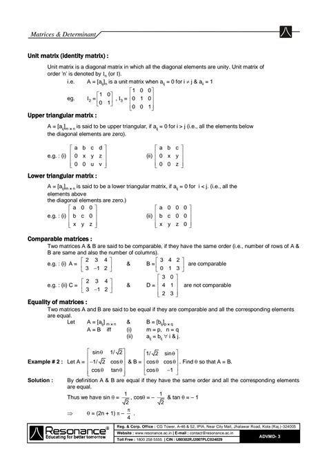 SOLUTION Matrices And Determinants Theory Exercises Hlp Studypool