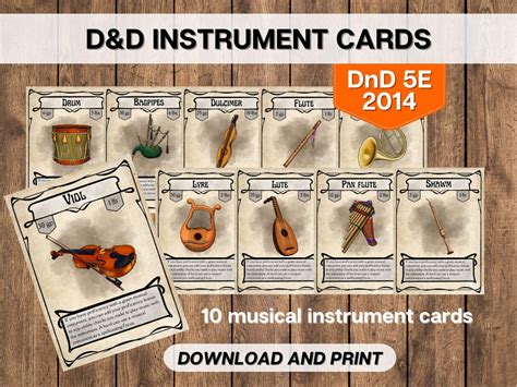 Dnd Musical Instruments Equipment Cards Dungeons And Dragons Printable