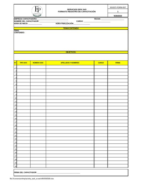 Registro De Capacitacion General Pdf