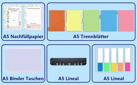 Larcenciel A5 Papier 6 Löcher A5 Nachfüllpapier 90 Blatt A5
