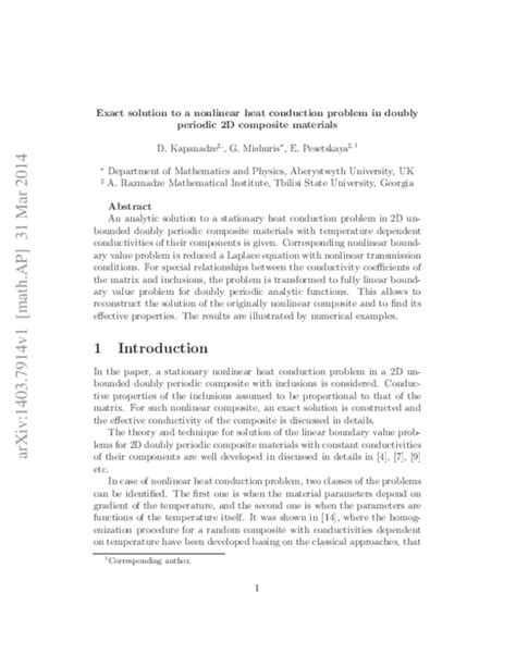 Pdf Exact Solution To A Nonlinear Heat Conduction Problem In Doubly Periodic 2d Composite