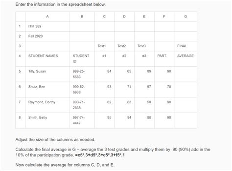 solved enter the information in the spreadsheet below