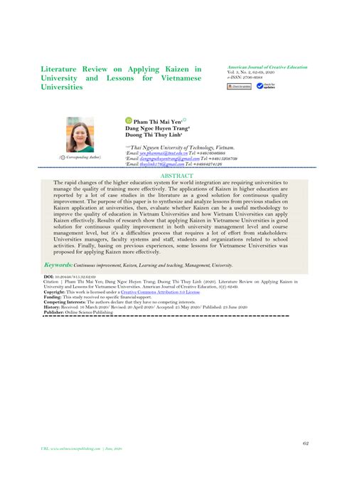 Pdf Literature Review On Applying Kaizen In University And Lessons For Vietnamese Universities