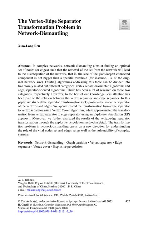 Pdf The Vertex Edge Separator Transformation Problem In Network