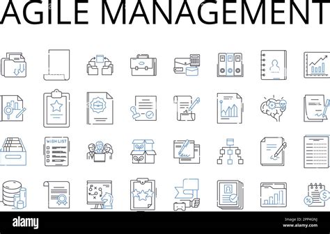 Agile Management Line Icons Collection Lean Leadership Dynamic Planning Adaptive Strategy