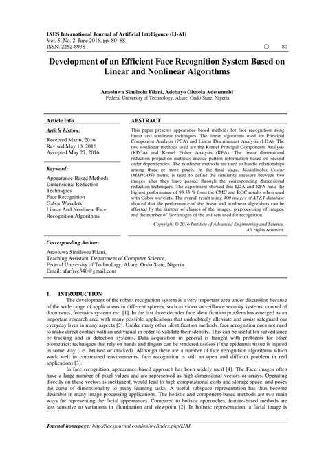 Pdf Development Of An Efficient Face Recognition System Based On