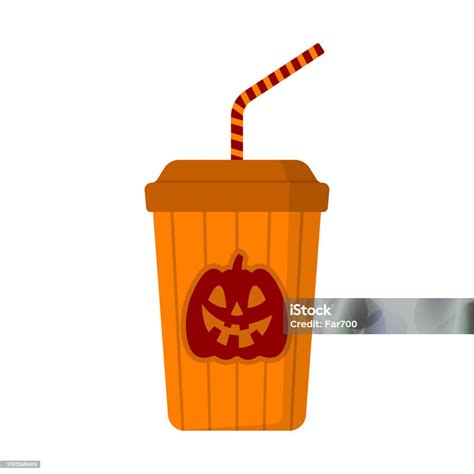 밀짚 아이콘이 있는 할로윈 컵 컬러 실루엣 앞면도 벡터 간단한 평면 그래픽 그림입니다 흰색 배경에 격리된 개체입니다 격리 유리잔에 대한 스톡 벡터 아트 및 기타 이미지