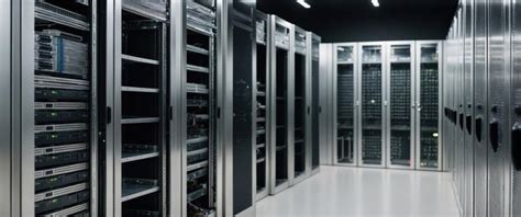 Empty Network Room Featuring Silver Racks Ideal For Tech Infrastructure