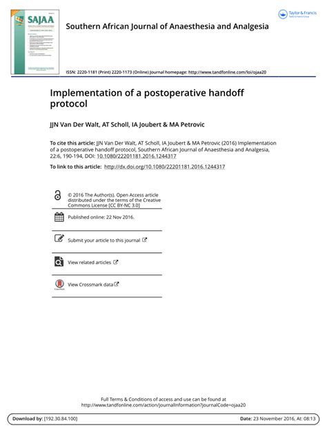 Pdf Implementation Of A Postoperative Handoff Protocol