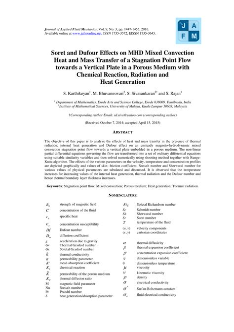 Pdf Soret And Dufour Effects On Mhd Mixed Convection Heat And Mass