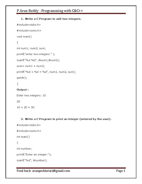 Programming C And C Record Write A C Program To Add Two Integers