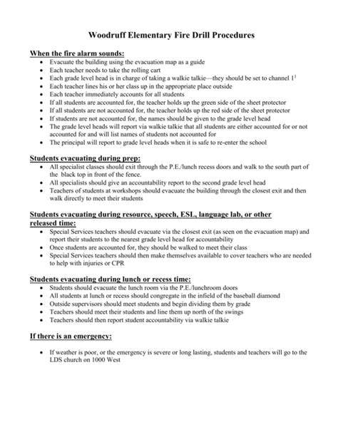 Woodruff Elementary Fire Drill Procedures