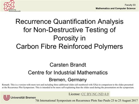 Pdf Recurrence Quantification Analysis For Non Destructive Testing Of Porosity In Carbon Fibre