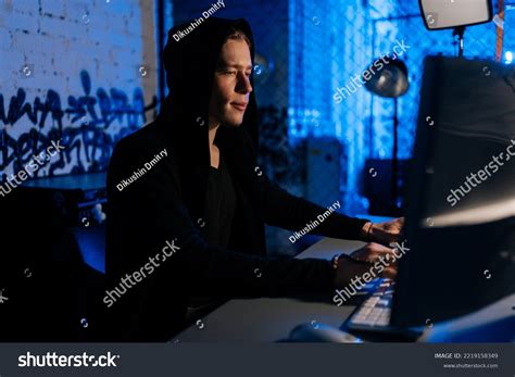 Side View Male Hacker Wearing Hoods Stock Photo Shutterstock