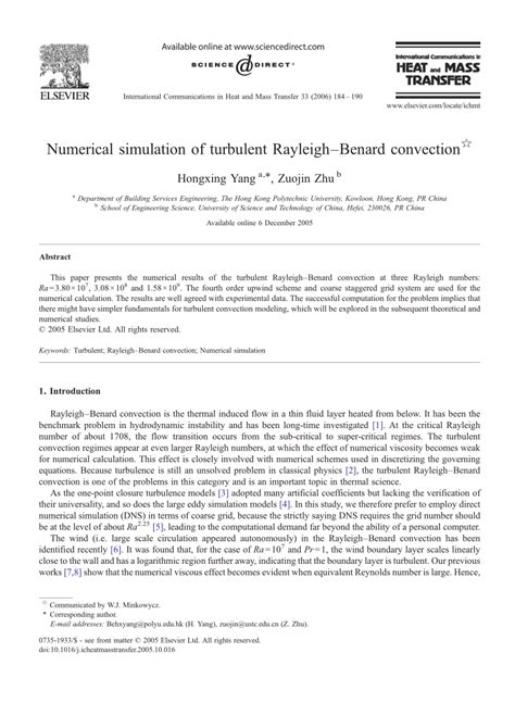 Pdf Numerical Simulation Of Turbulent Rayleighbenard Convection