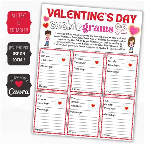 Valentines Cookie Gram Fundraiser Sheet Simple Desert Designs